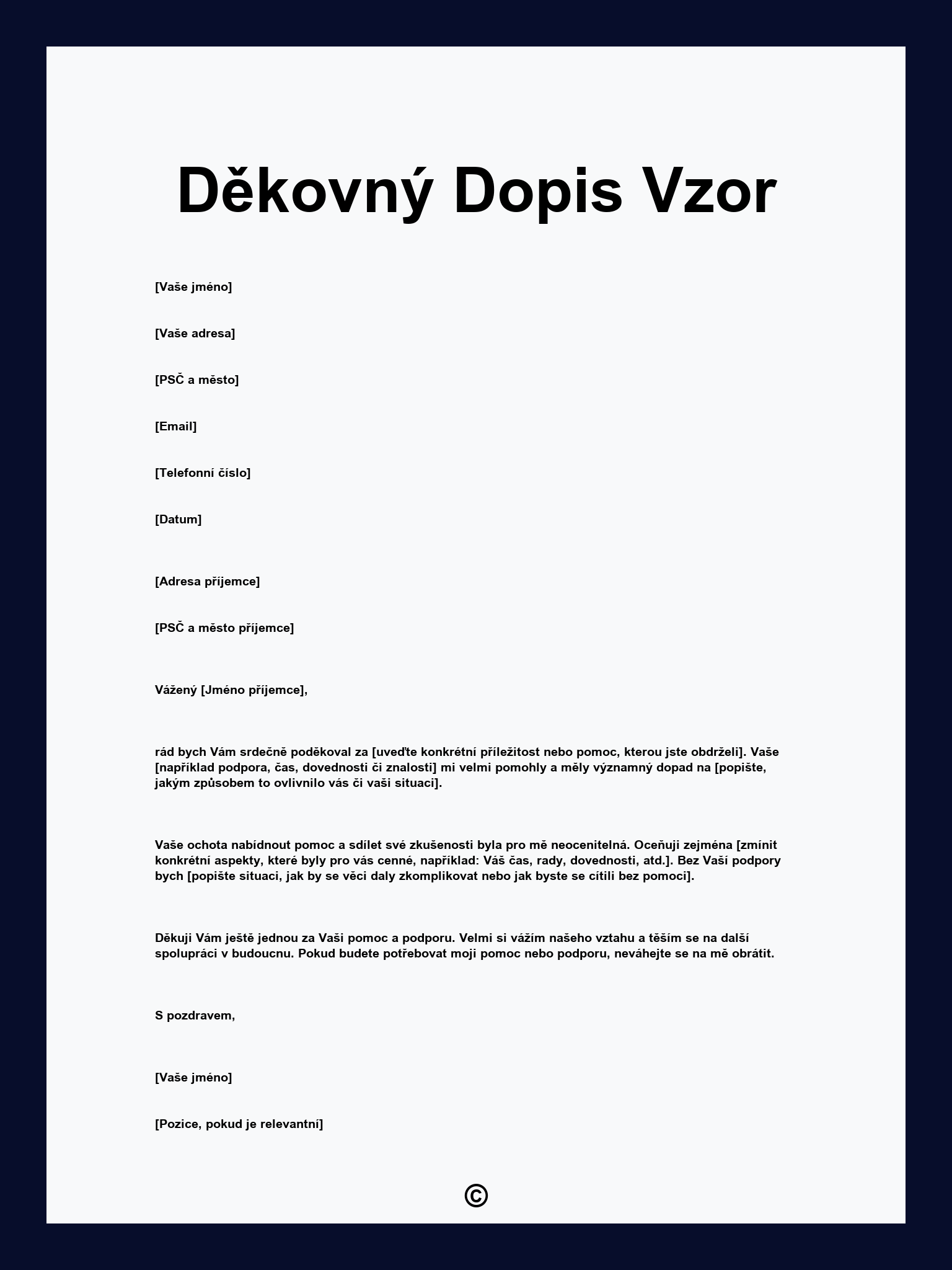 Děkovný Dopis Vzor