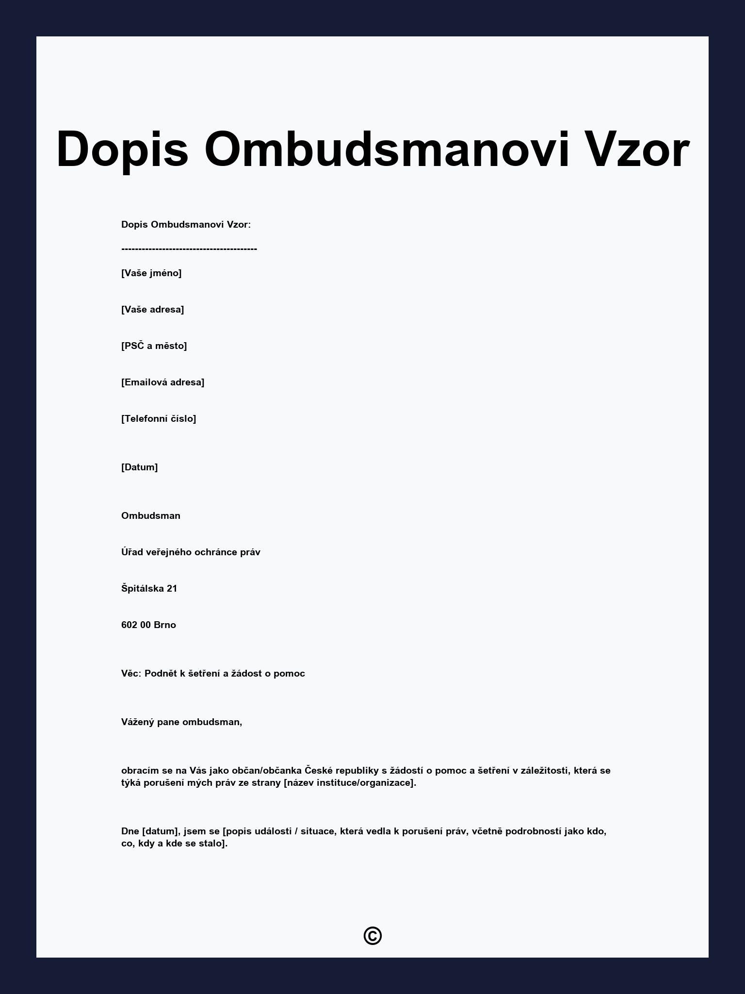 Dopis Ombudsmanovi Vzor