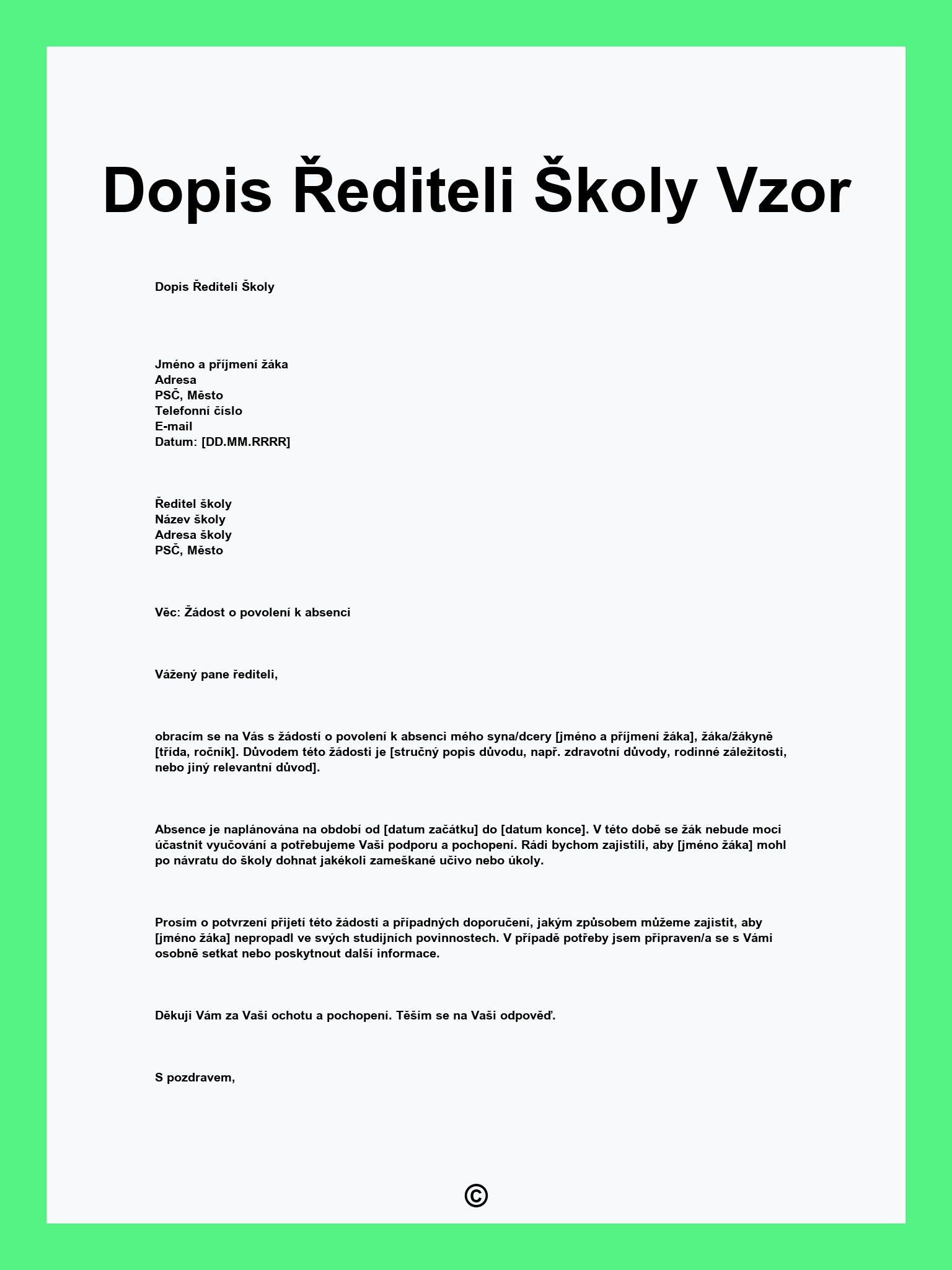 Dopis Řediteli Školy Vzor
