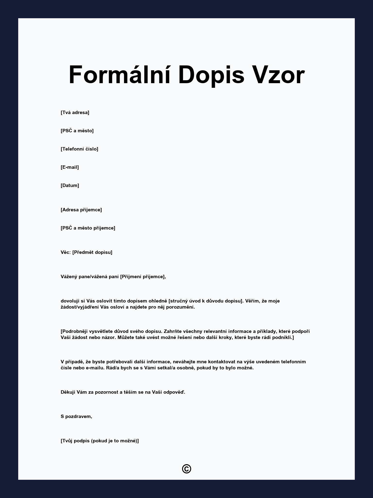 Formální Dopis Vzor