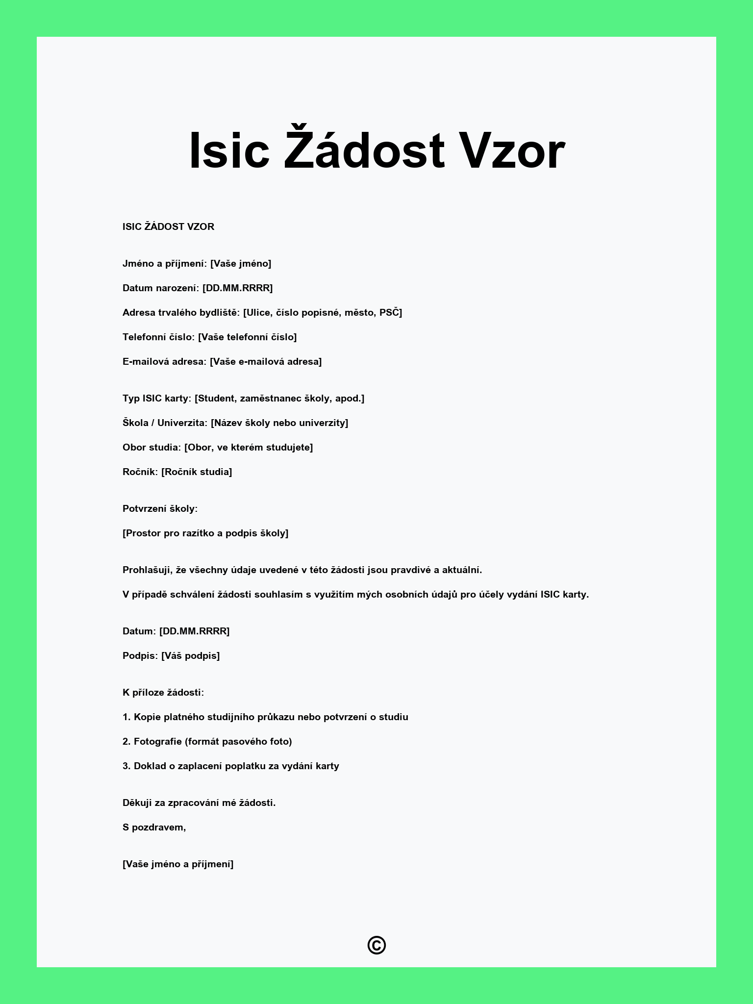 Isic Žádost Vzor