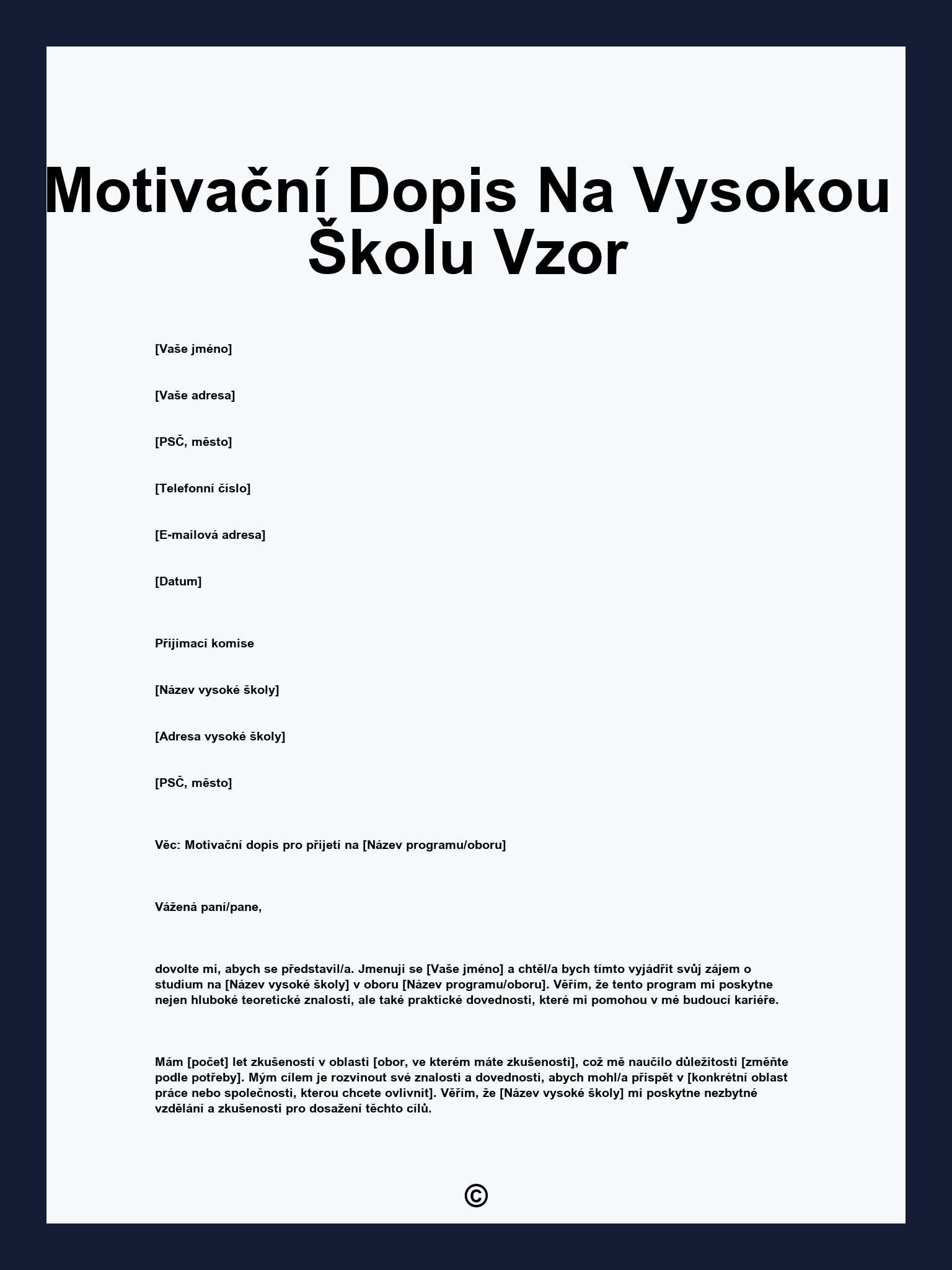 Motivační Dopis Na Vysokou Školu Vzor