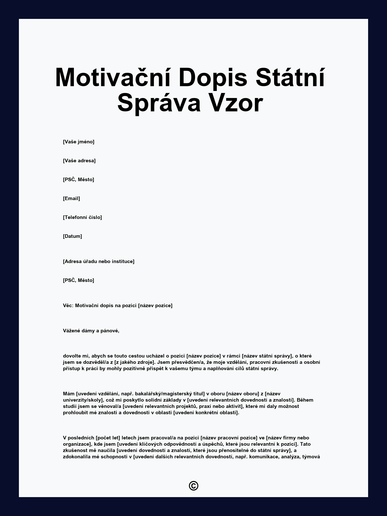 Motivační Dopis Státní Správa Vzor