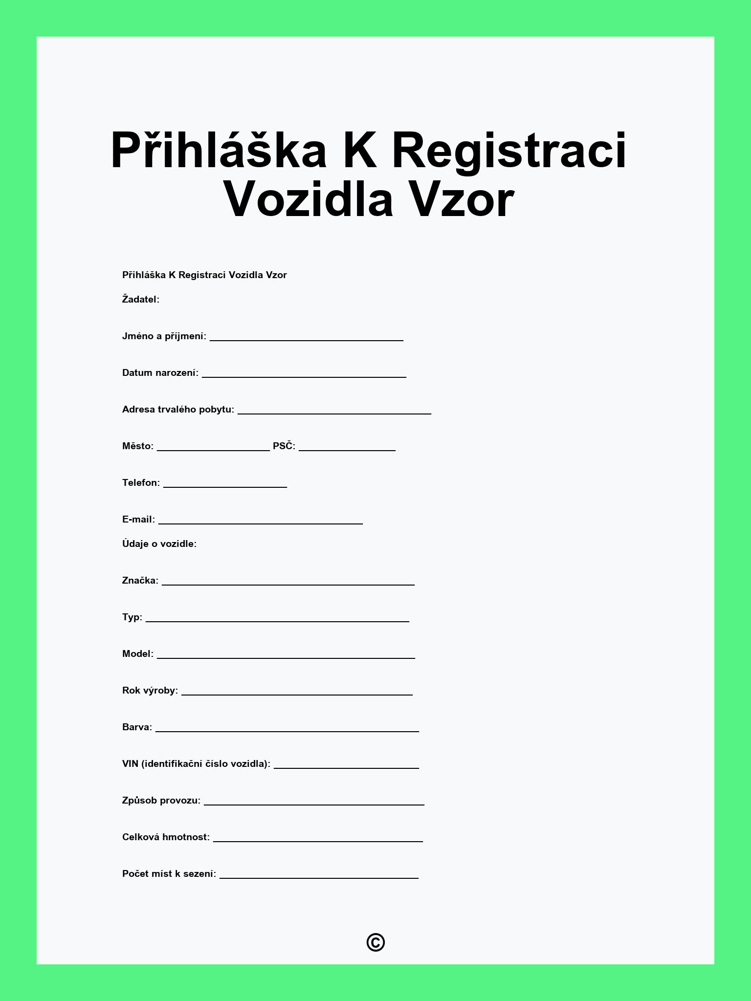 Přihláška K Registraci Vozidla Vzor