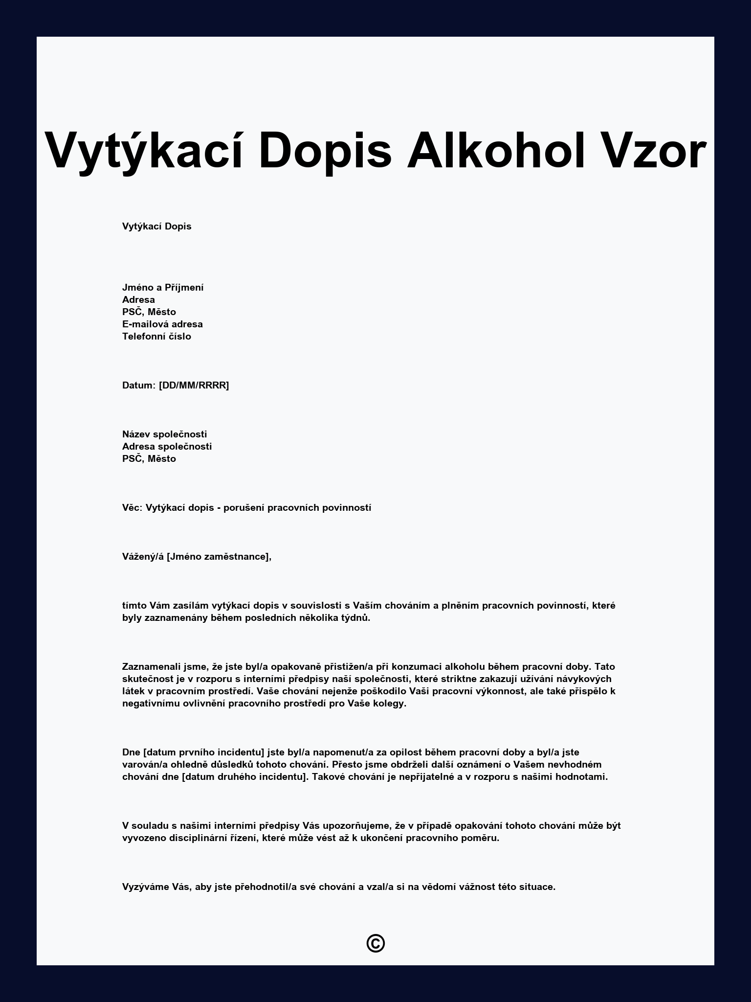 Vytýkací Dopis Alkohol Vzor