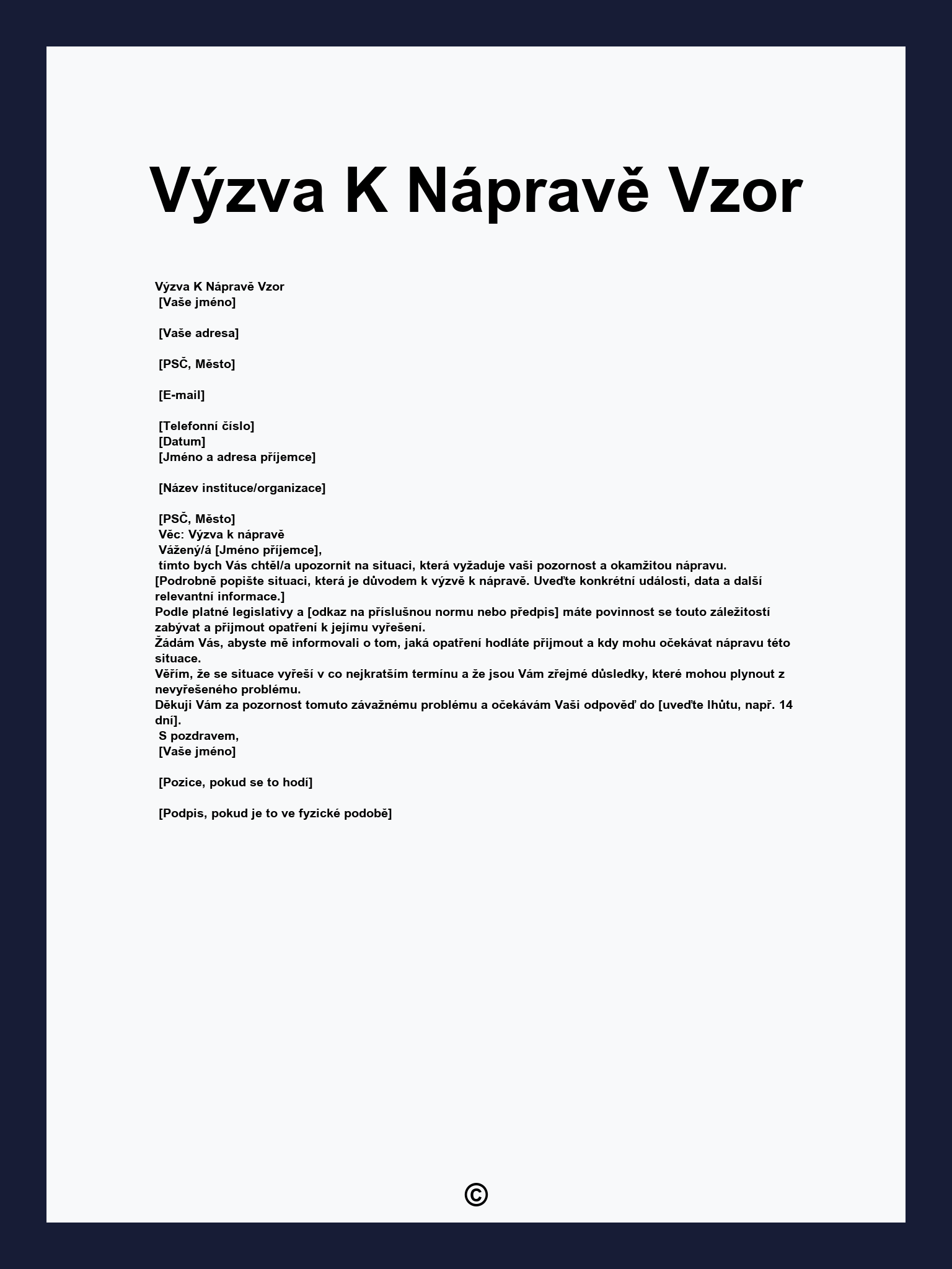 Výzva K Nápravě Vzor