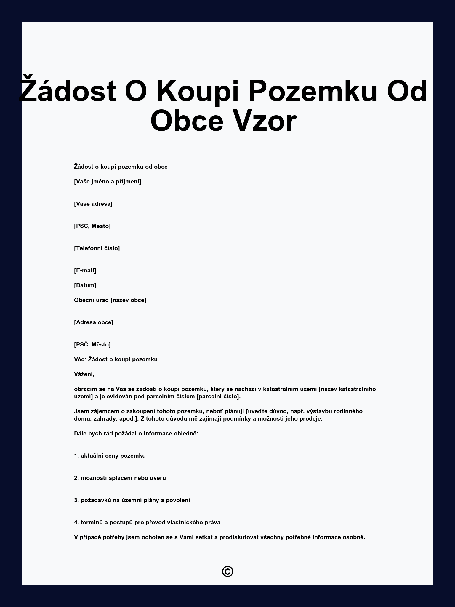 Žádost O Koupi Pozemku Od Obce Vzor