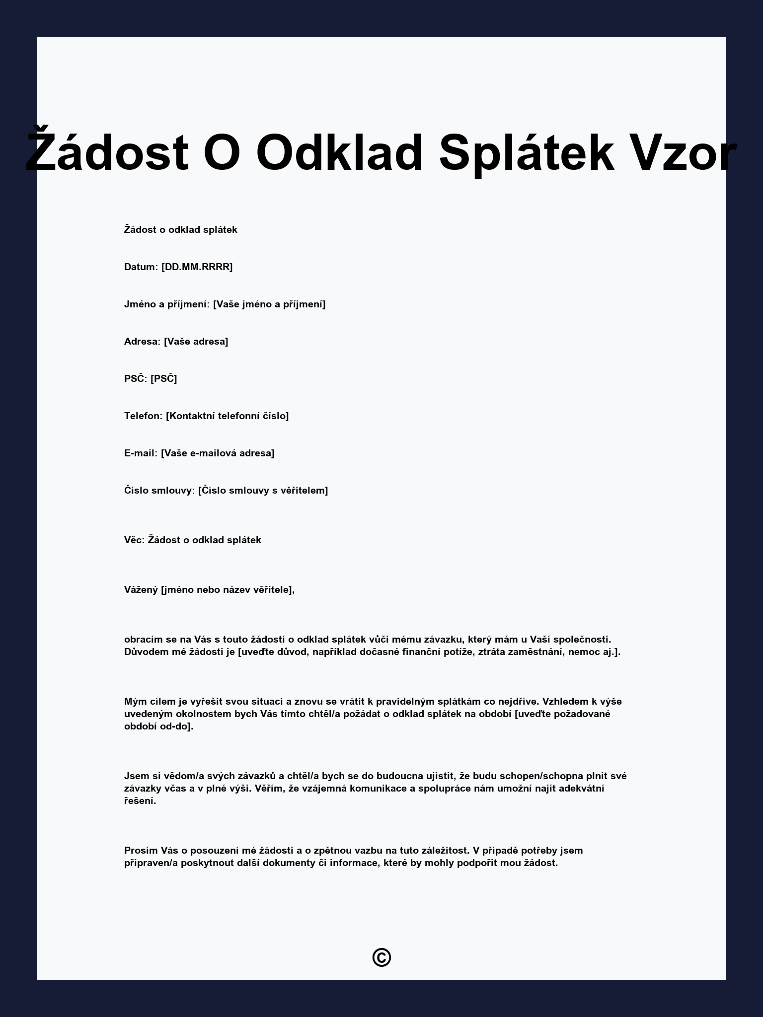 Žádost O Odklad Splátek Vzor