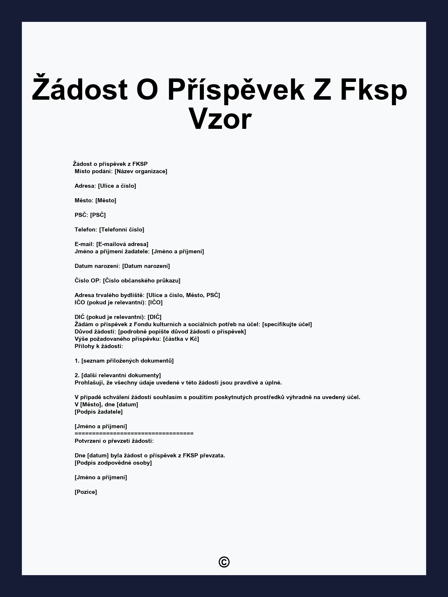 Žádost O Příspěvek Z Fksp Vzor