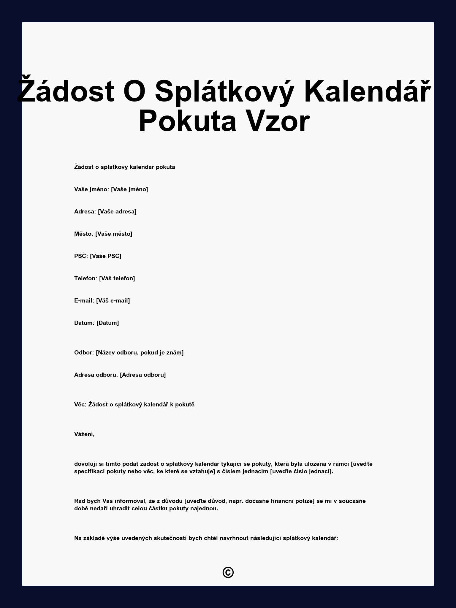 Žádost O Splátkový Kalendář Pokuta Vzor