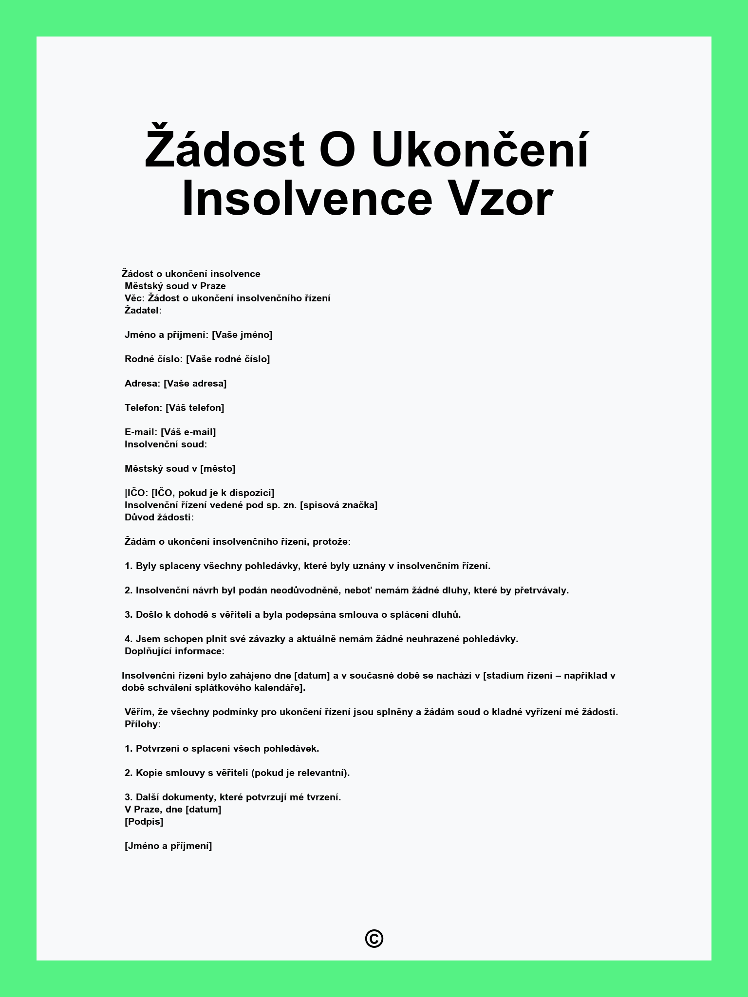 Žádost O Ukončení Insolvence Vzor