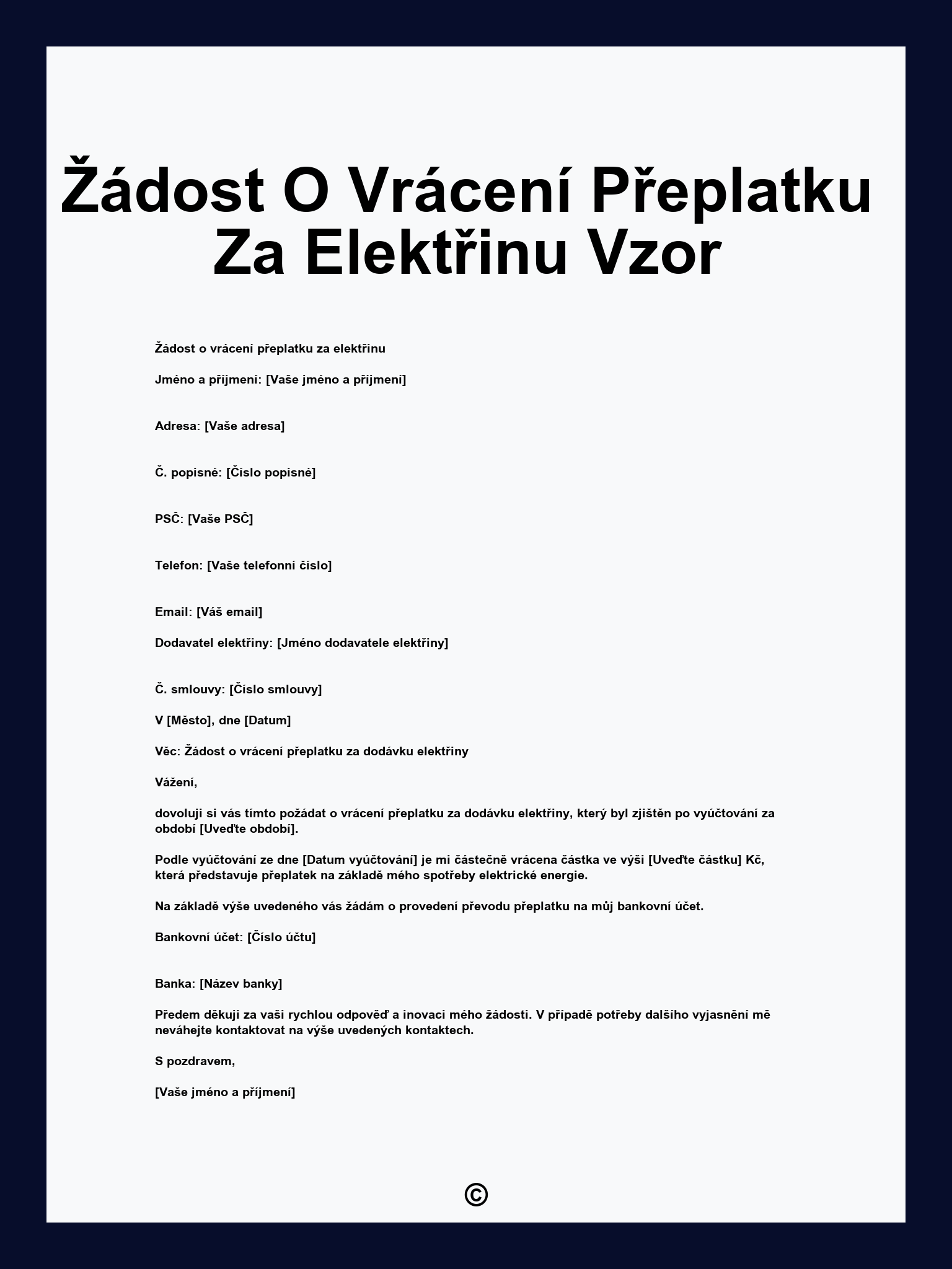 Žádost O Vrácení Přeplatku Za Elektřinu Vzor