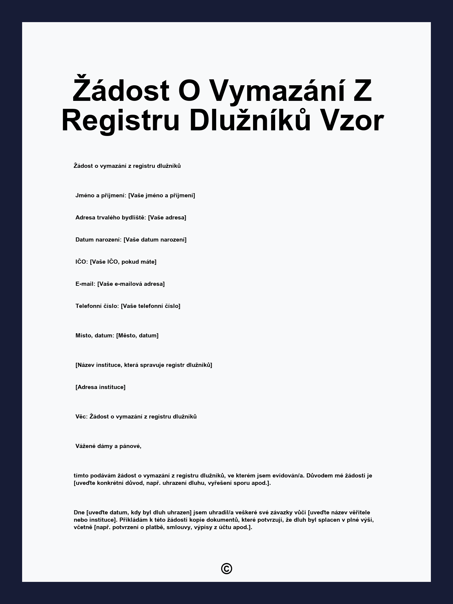 Žádost O Vymazání Z Registru Dlužníků Vzor