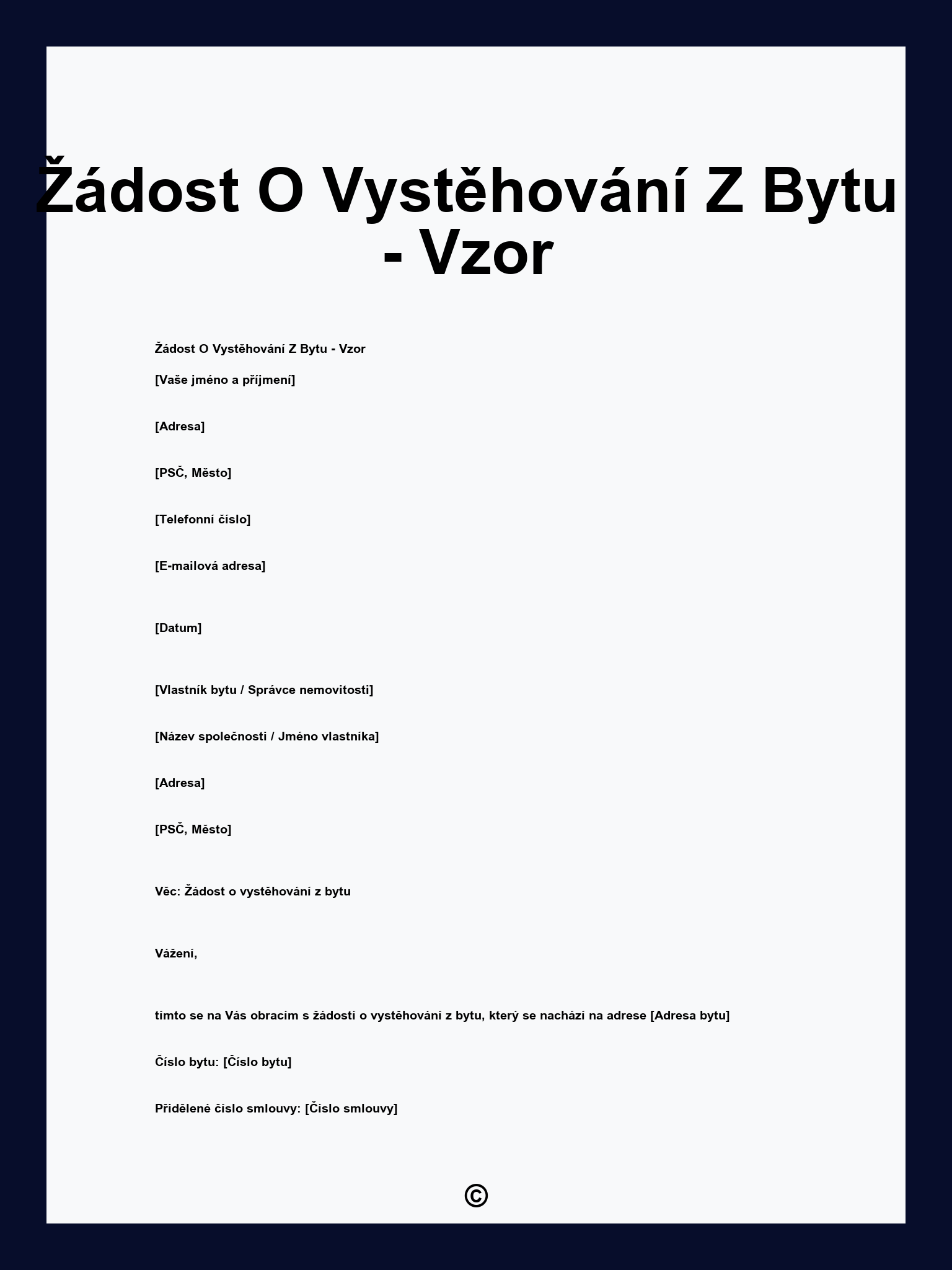 Žádost O Vystěhování Z Bytu - Vzor