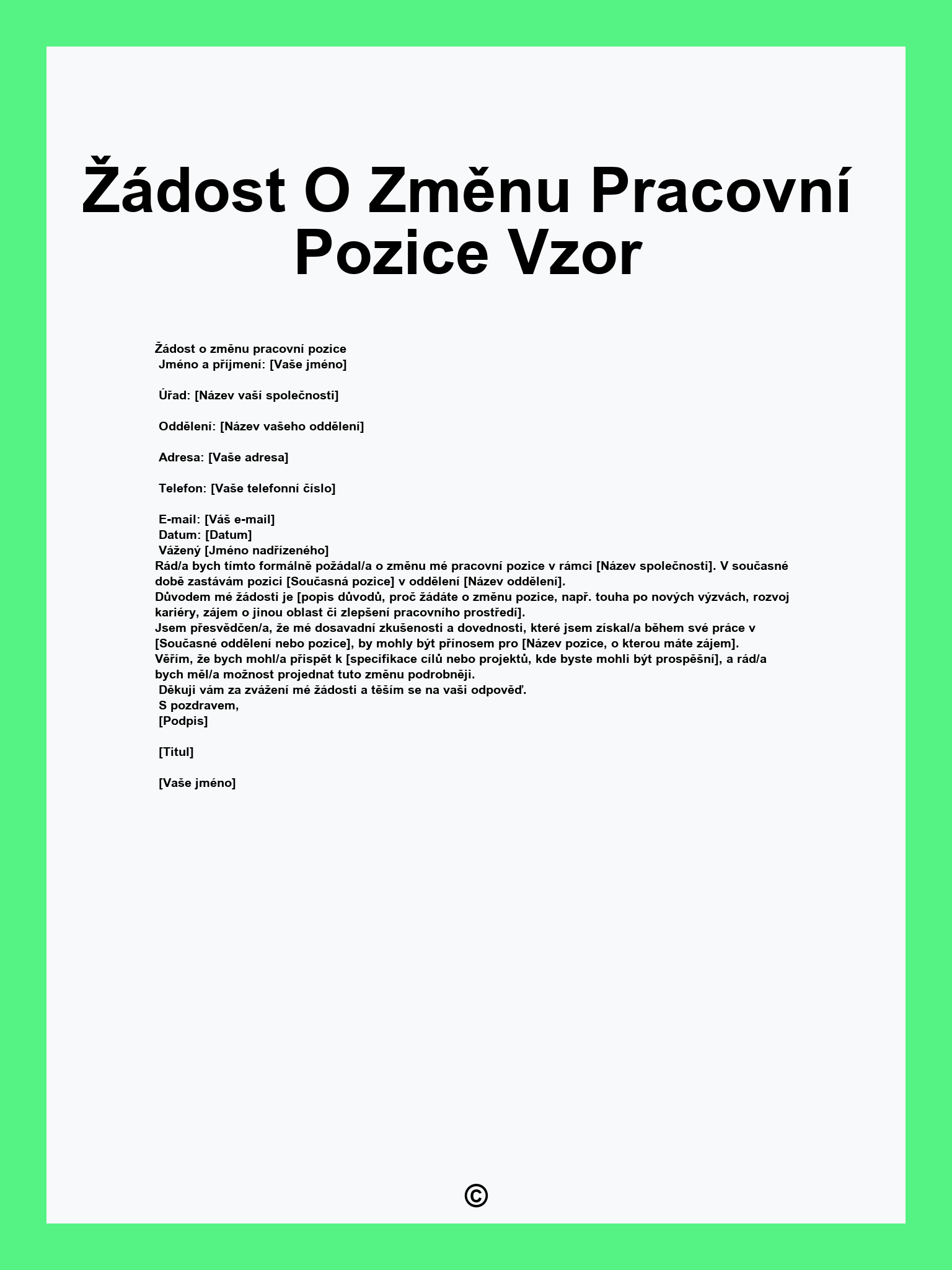Žádost O Změnu Pracovní Pozice Vzor